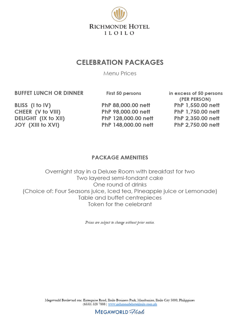 Celebration Packages 2023 | PDF