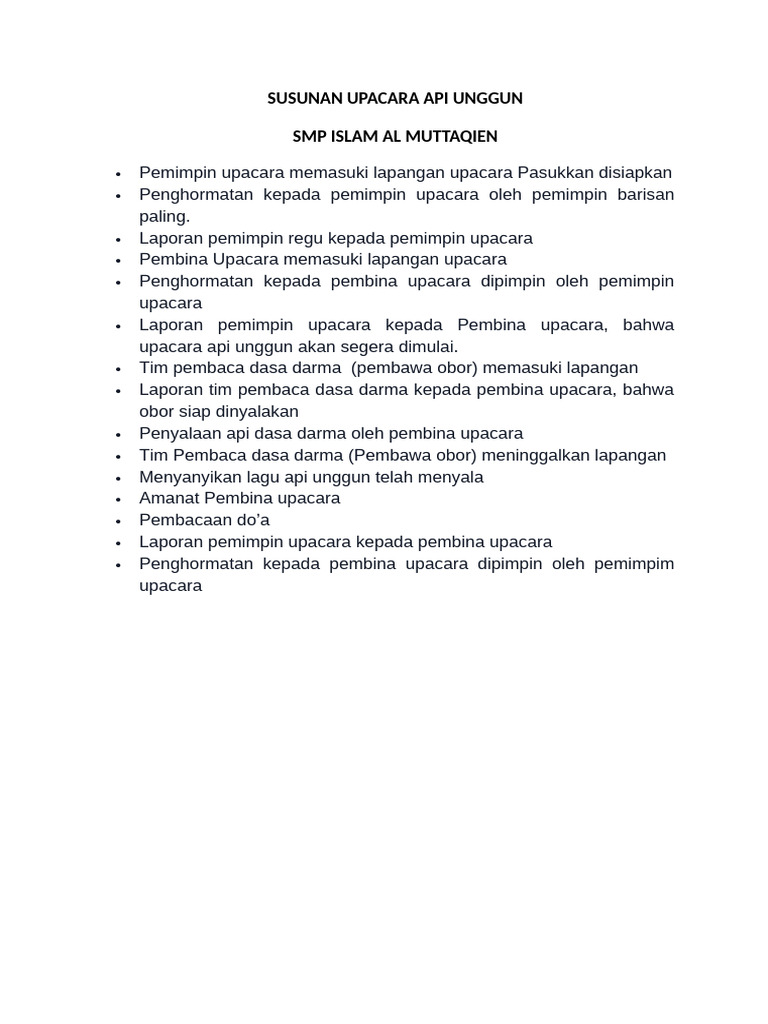 Susunan Upacara API Unggun | PDF