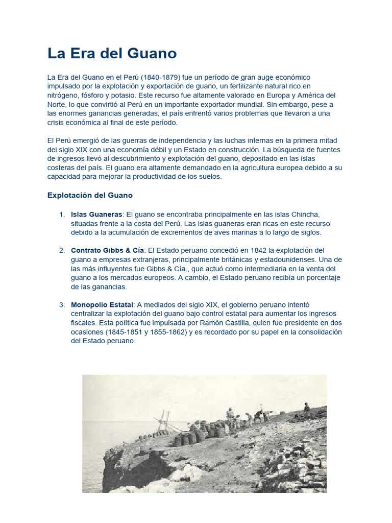 La Era Del Guano, El Primer Civilismo en El Perú y La Guerra Del Pacifico | PDF