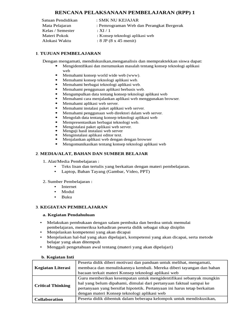 2.a.1 RPP 1 Konsep Teknologi Aplikasi Web | PDF
