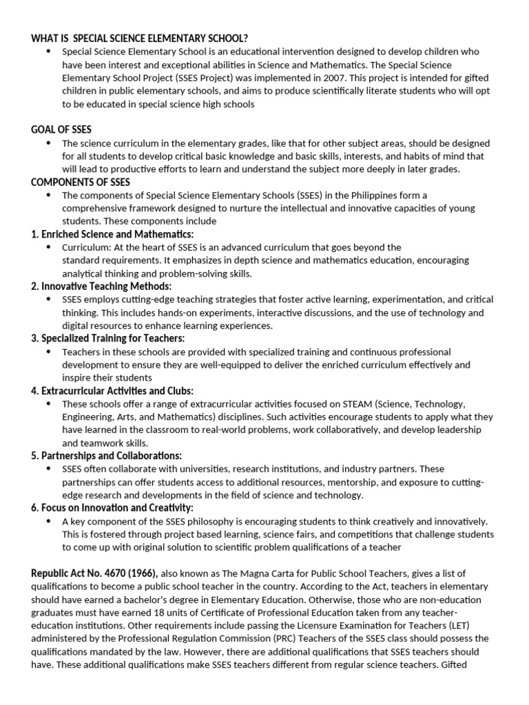 Special Science Elementary School. Handout 1 | PDF