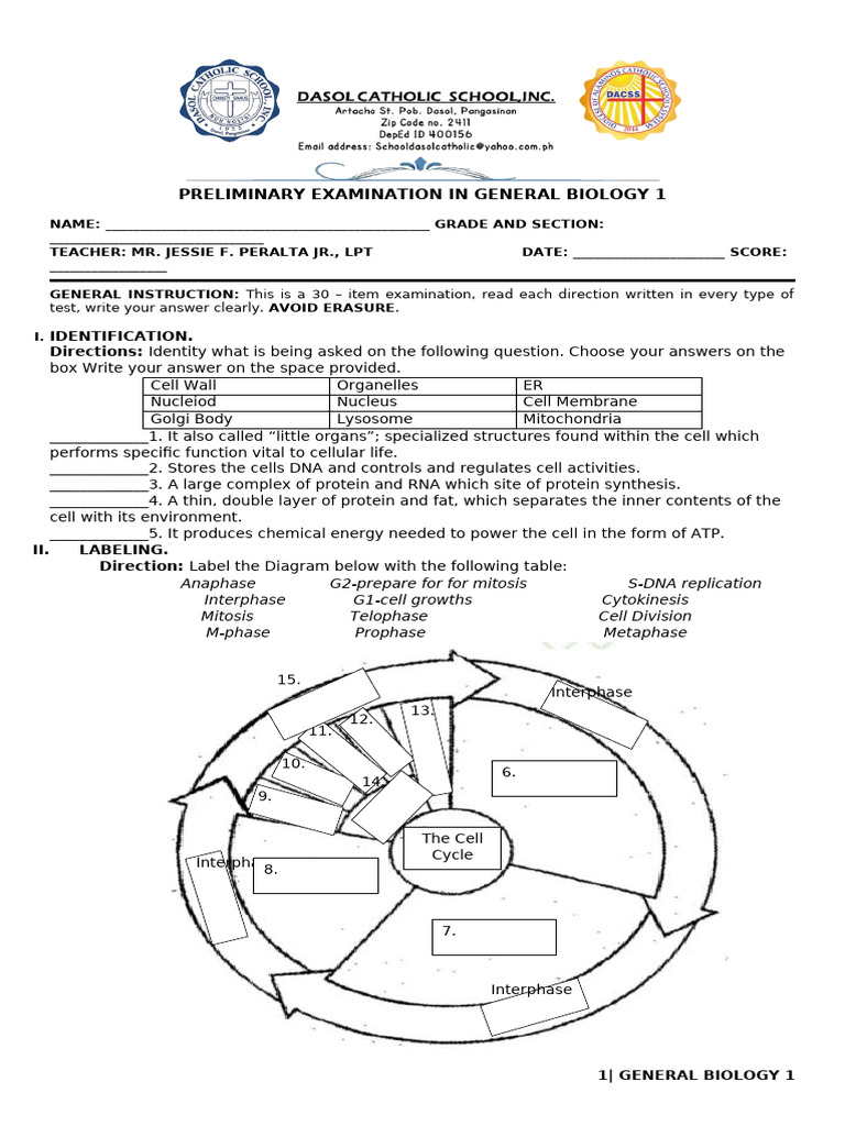 Biology Exam for High School Students | PDF | Cell (Biology) | Wellness