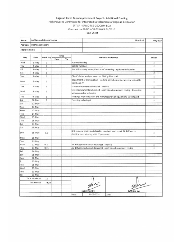 Time Sheet May 2024 | PDF