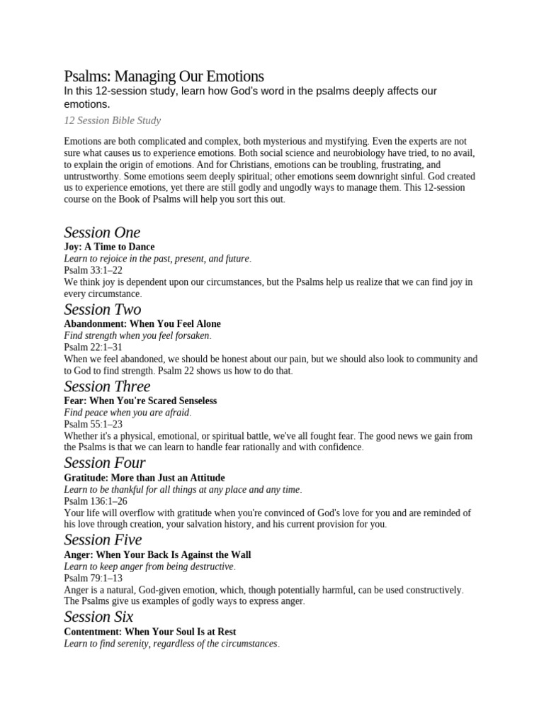 Psalms Managing Our Emotions | PDF