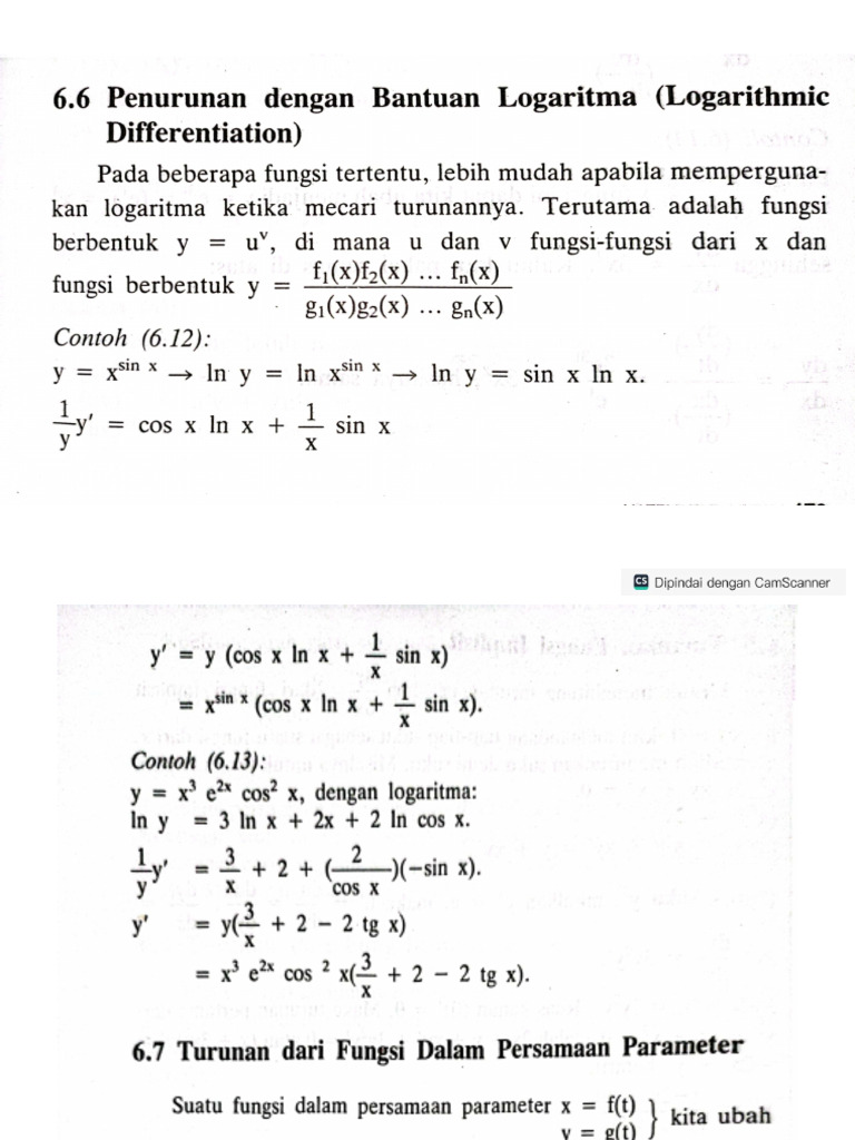 Turunan DG Bantuan Logaritma Dan Turunan Fungsi Parameter | PDF