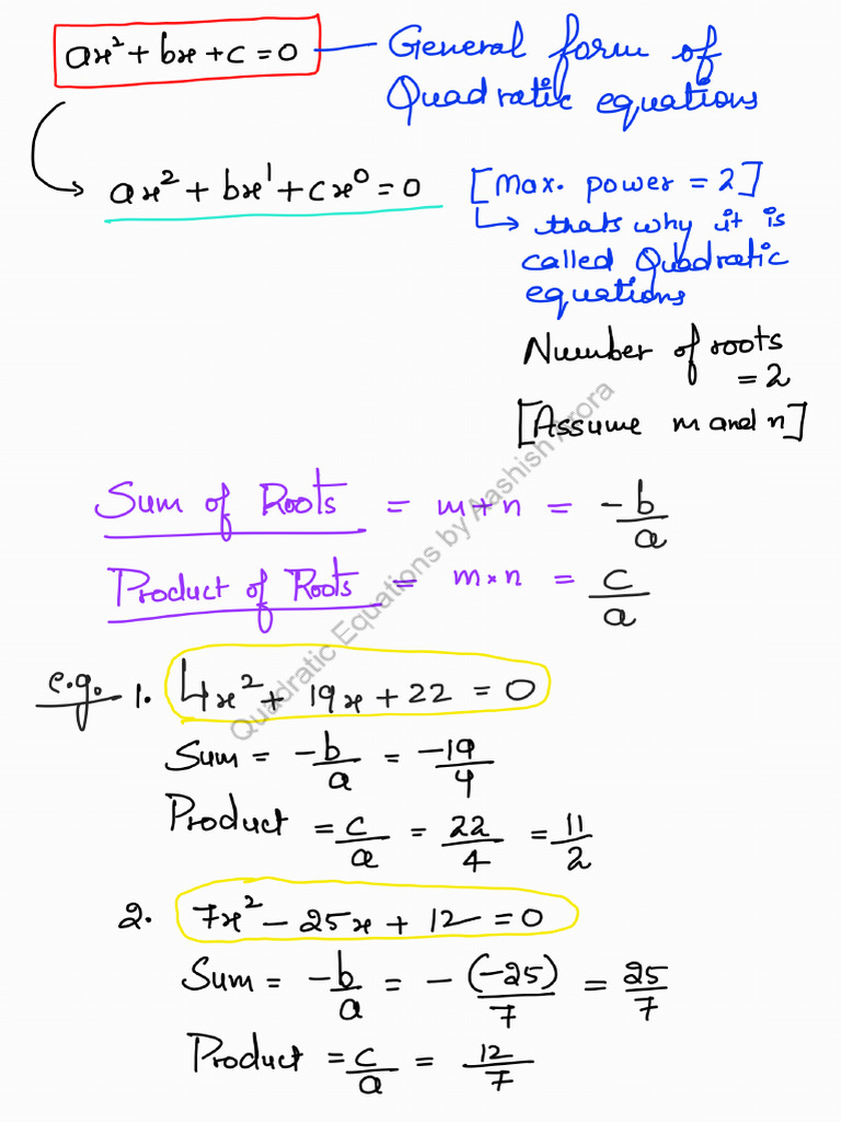 Quadratic Equations Quick Revision by Aashish Arora | PDF