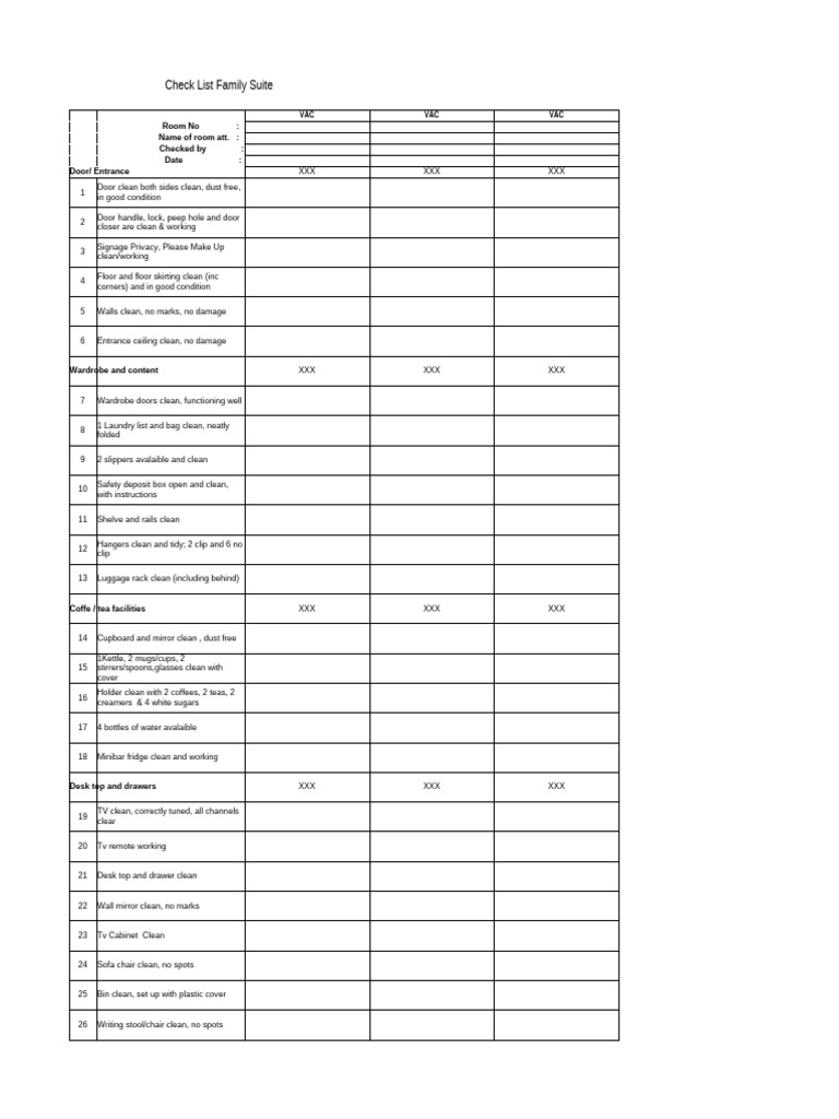 Checklist Room Family Suite | PDF