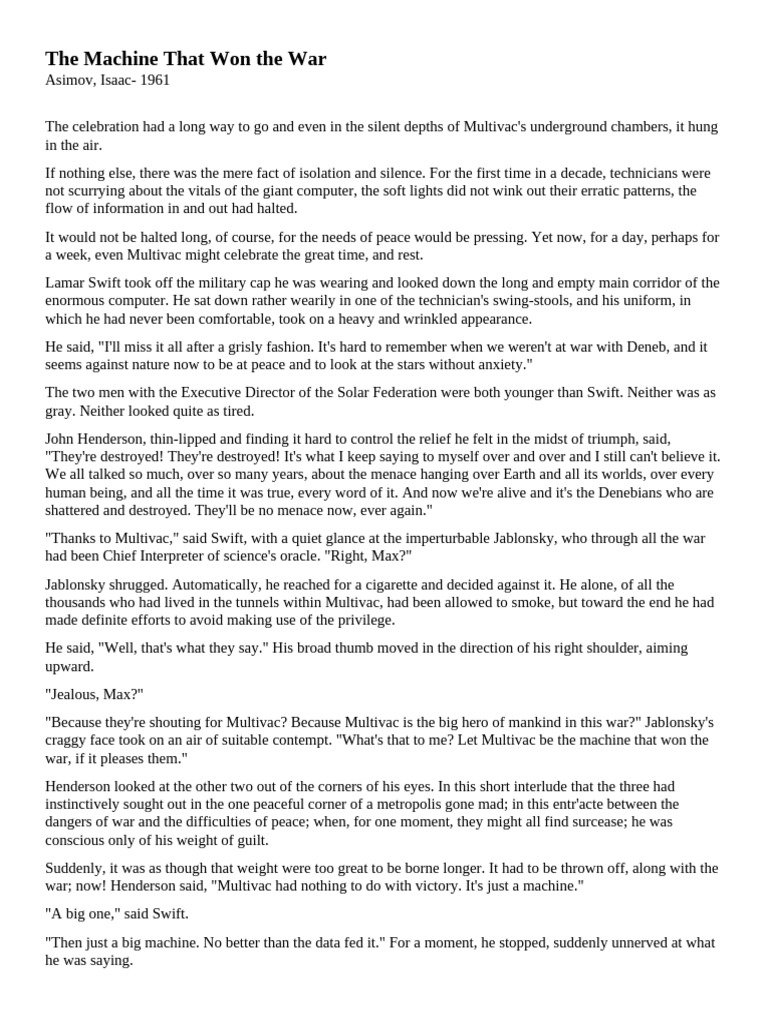 The Machine That Won The War-Asimov | PDF