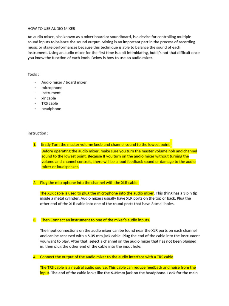 Producer Text Bahasa Inggris Wildan How To Use Adio Mixer | PDF