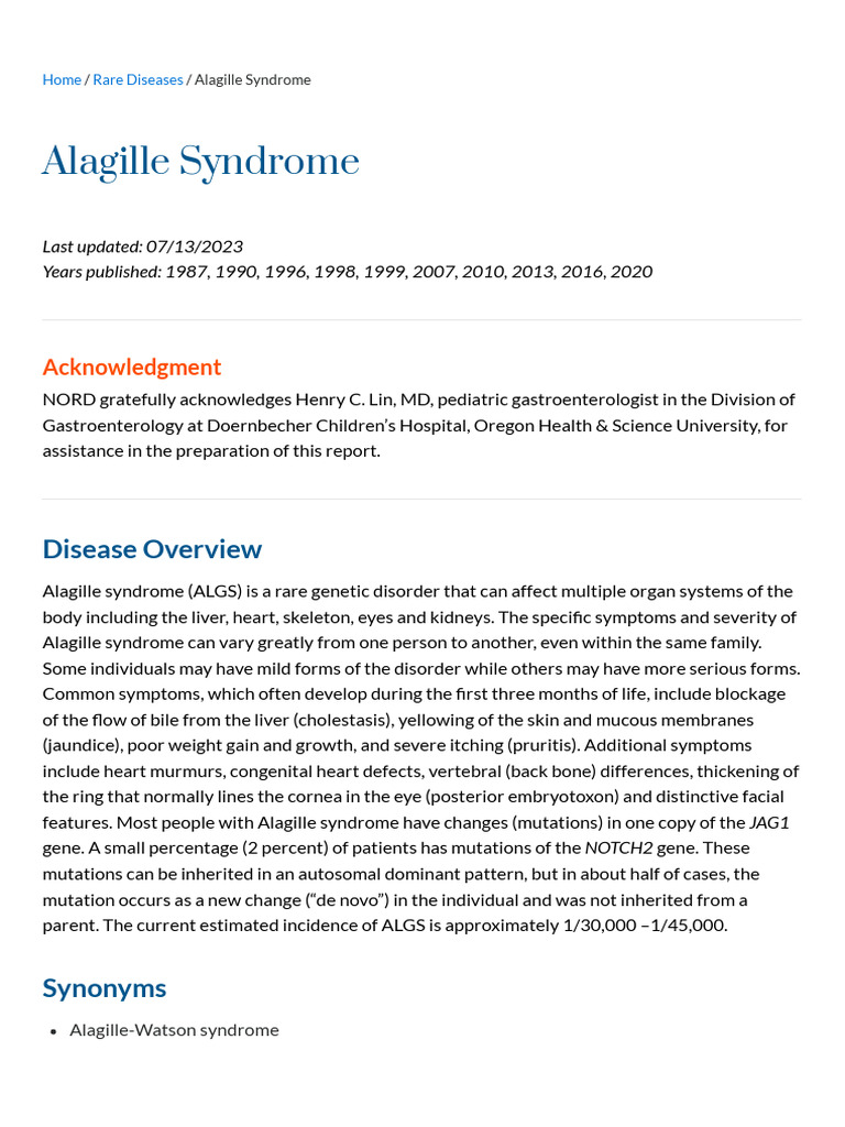 Alagille Syndrome - Symptoms, Causes, Treatment | PDF