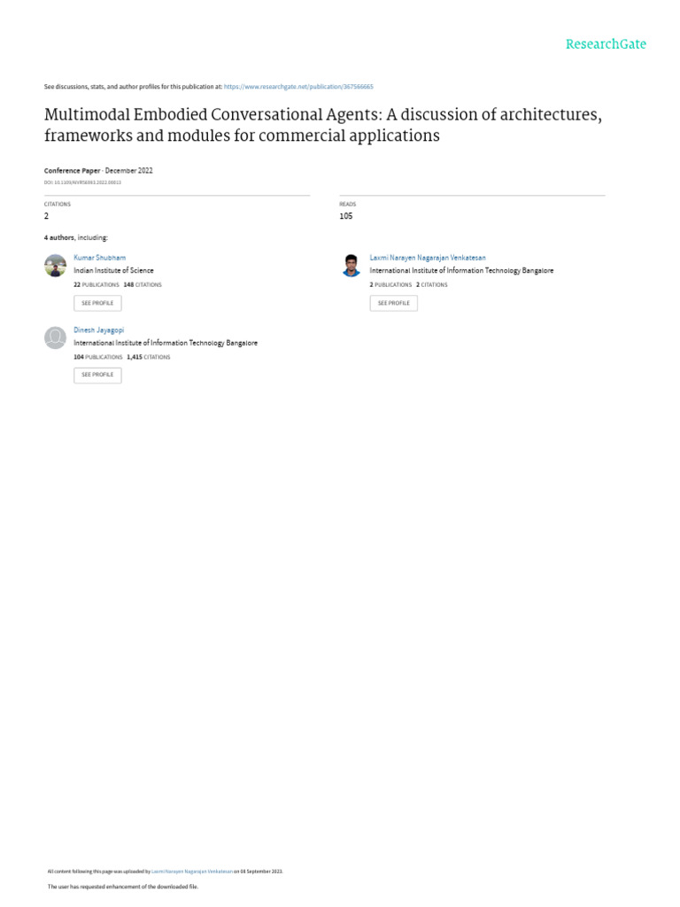 Multimodal Embodied Conversation Agents: A Discussion of Architectures ...