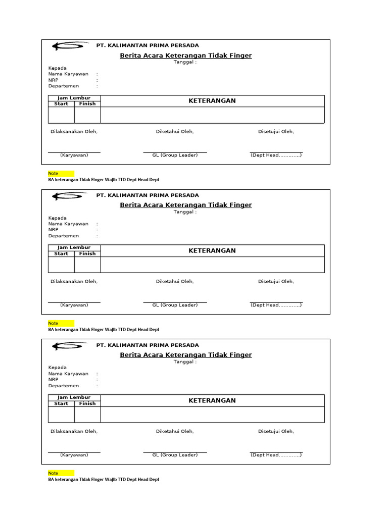 Form BA Keterangan Tidak Finger | PDF