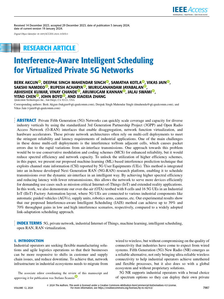 Interference Aware Intelligent Scheduling For Virtualized Private 5g Networks Pdf