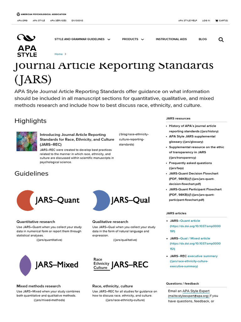APA Style Journal Article Reporting Standards (APA Style JARS) | PDF