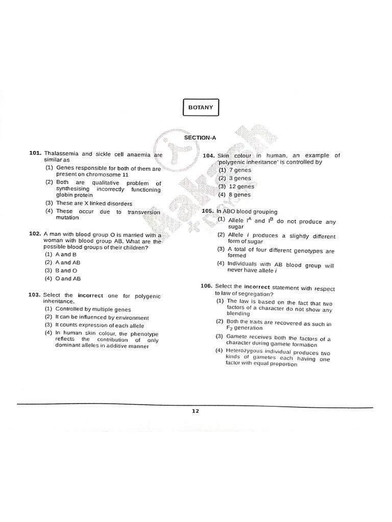 Botany Practice Questions For TE-02 | PDF