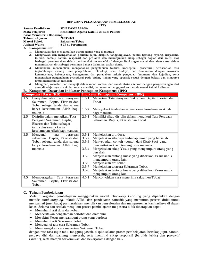 11. RPP 12 Sakramen Tobat | PDF