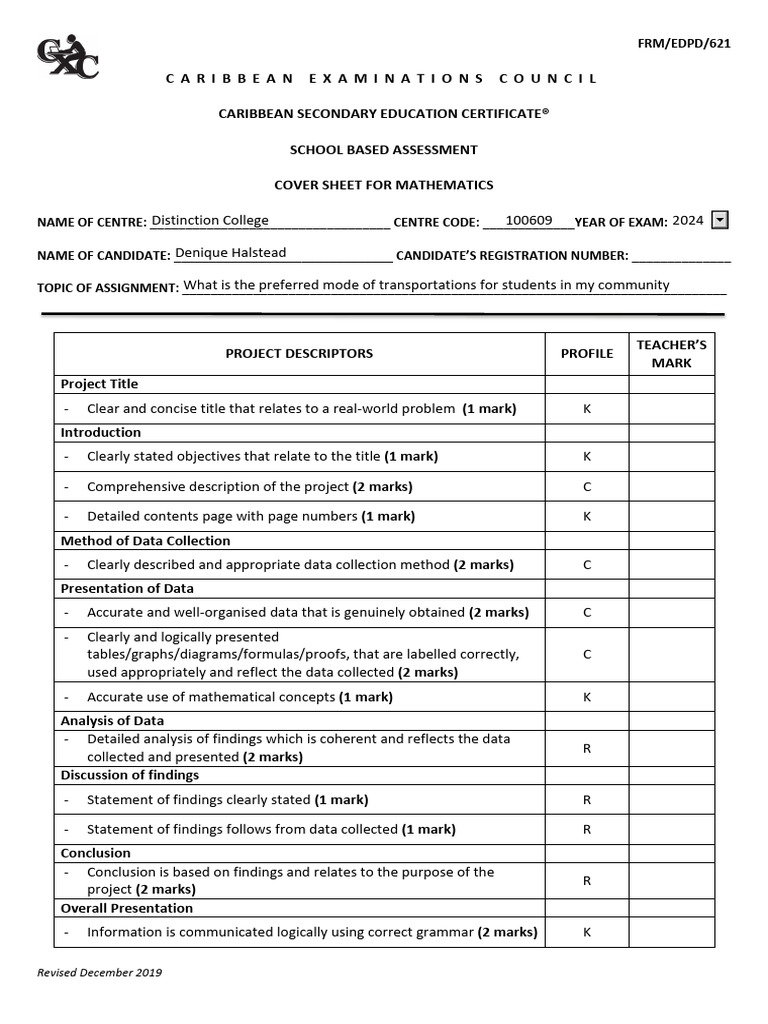 Maths Sba Coversheet | PDF | Mathematics | Data