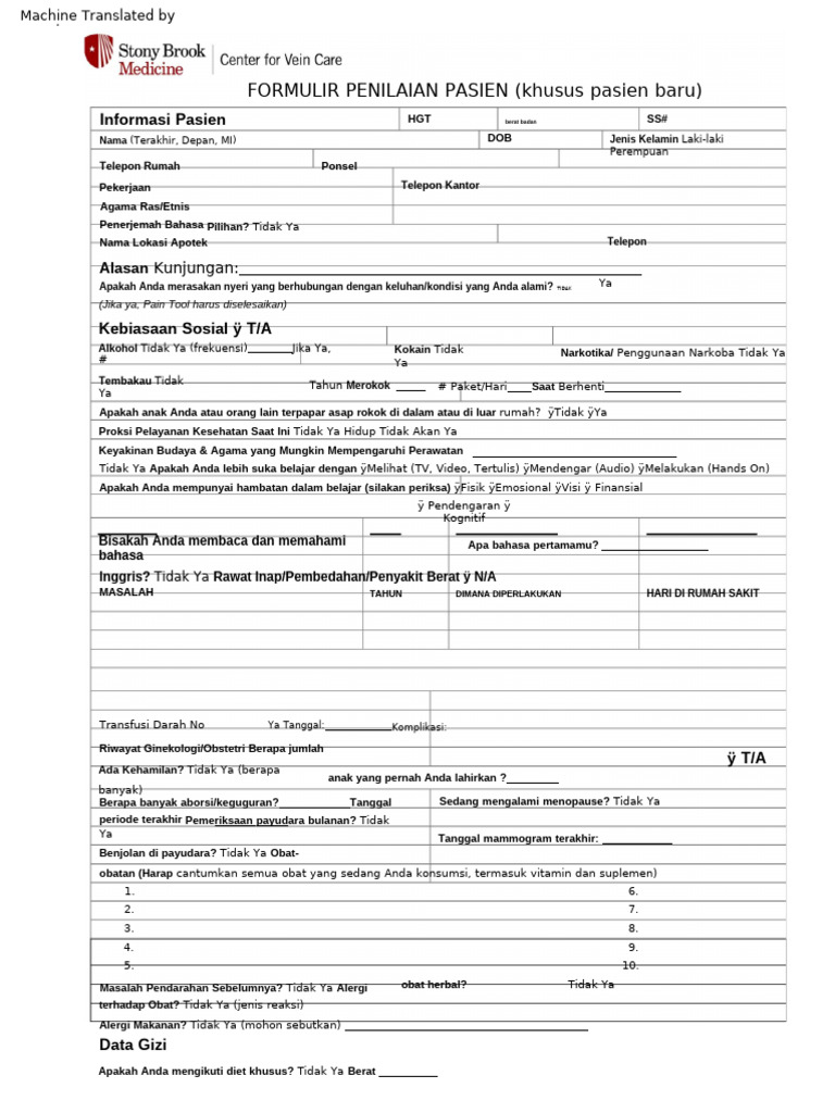 Patient Assessment Form For Adults | PDF