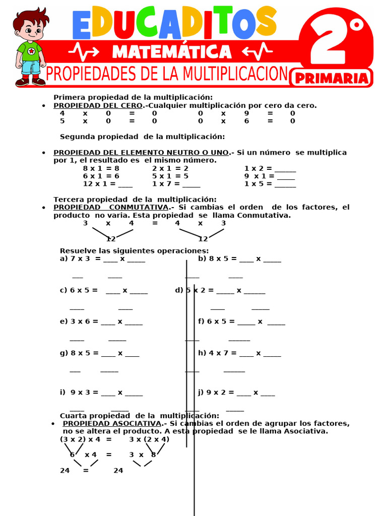 Propiedades de La Multiplicacion para Segundo Grado de Primaria | PDF
