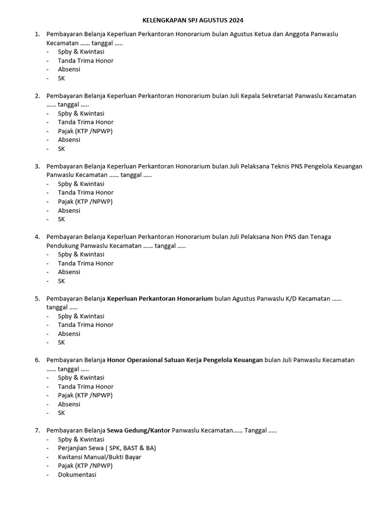 Kelengkapan SPJ Agustus 2024 | PDF