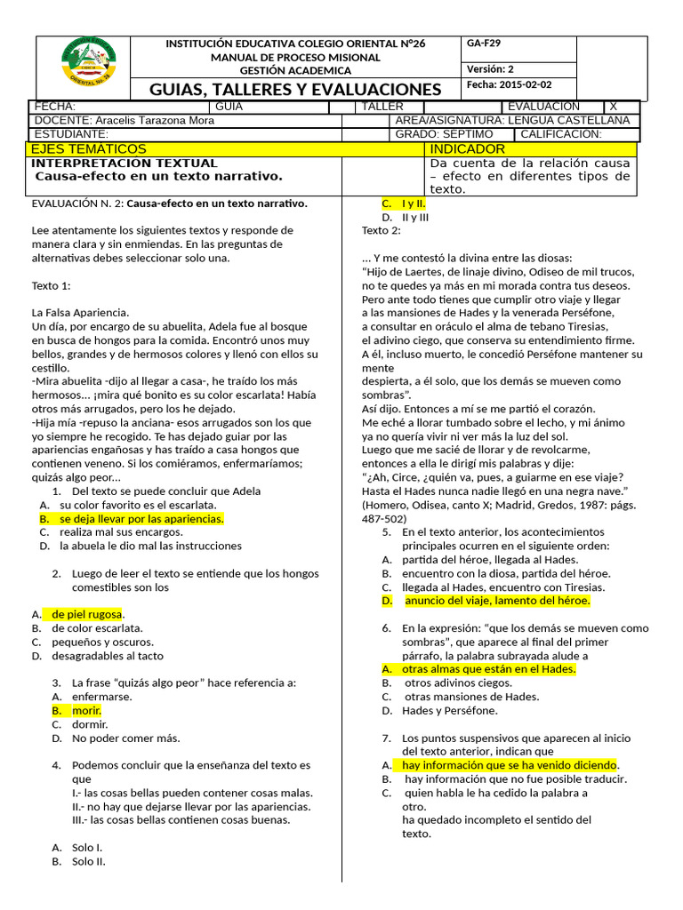 Evaluación 2. TEMA CAUSA EFECTO | PDF