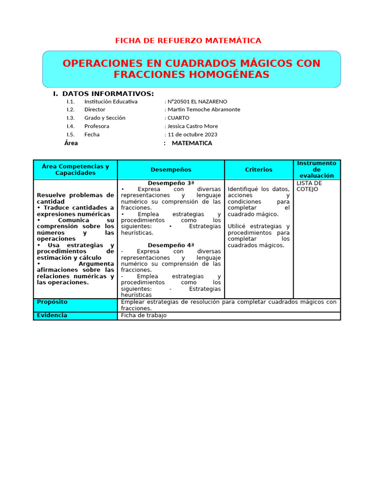 F. Refuerzo Mate Frac. Homogeneas Maestras de Primarias Peru | PDF