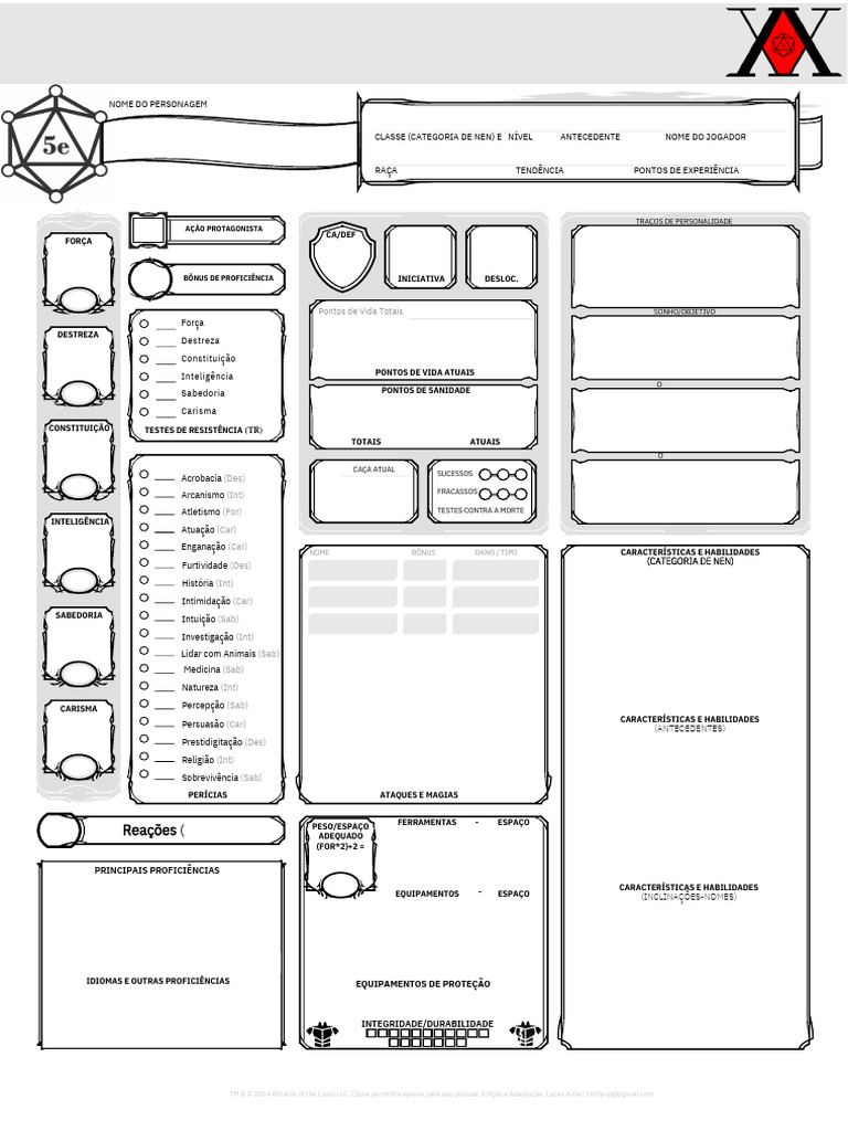 Hunter X Hunter 5e RPG - Ficha - Editável | PDF