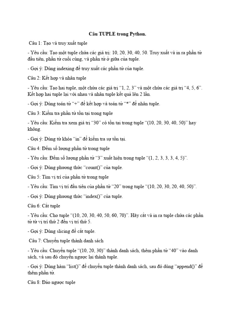 Câu TUPLE Trong Python | PDF