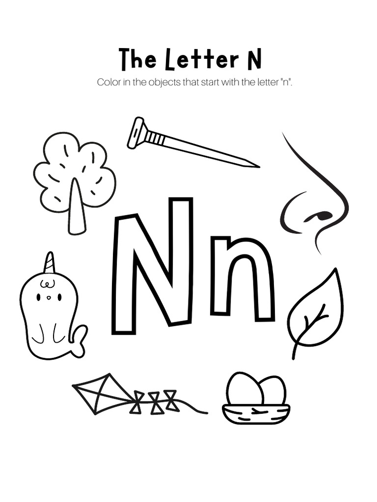 N- Beginning Sounds Coloring Worksheet | PDF