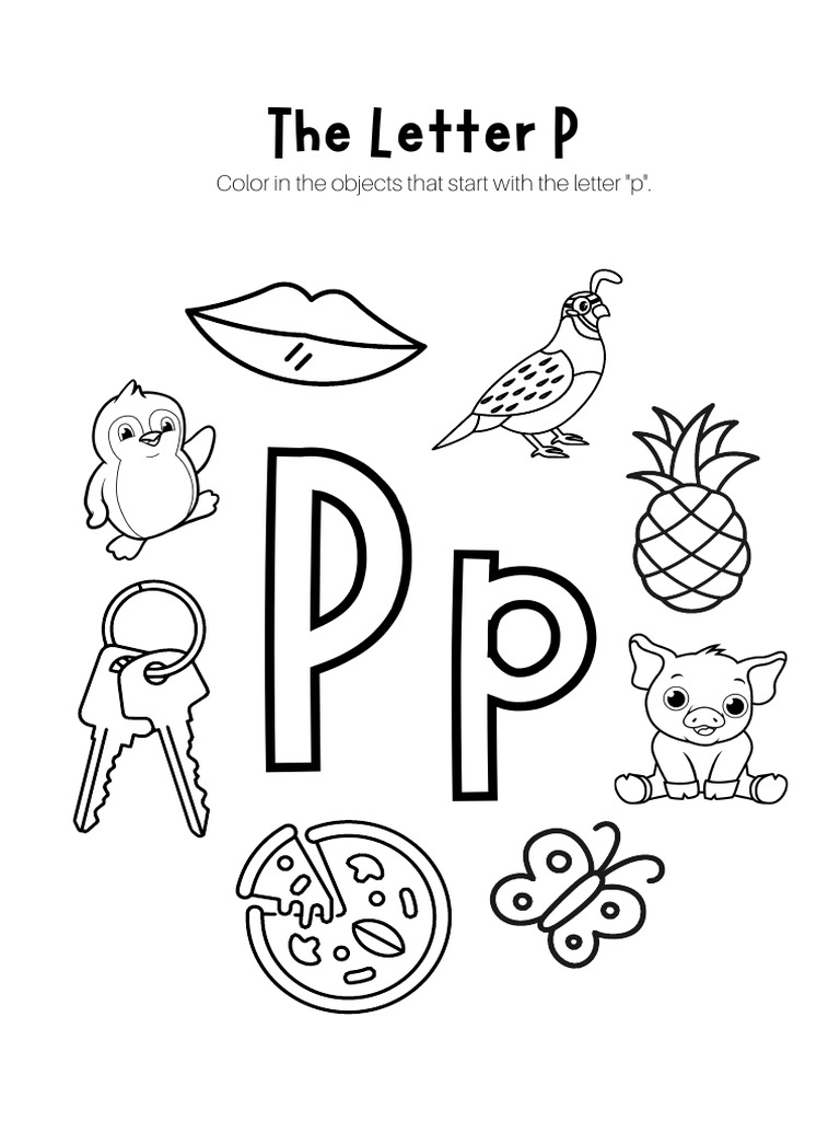P - Beginning Sounds Coloring Worksheet | PDF