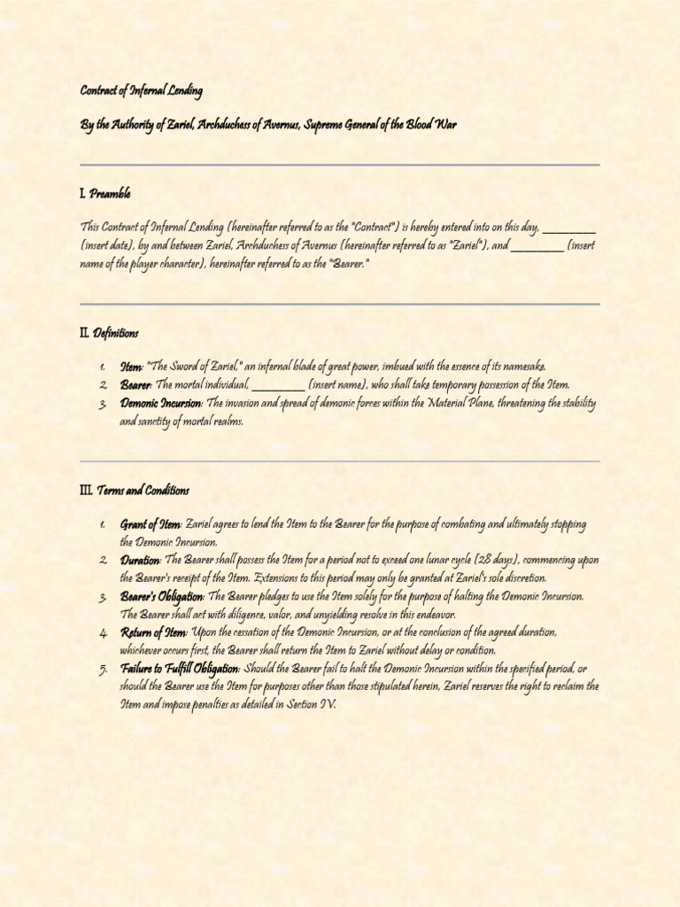 Contract of Infernal Lending | PDF