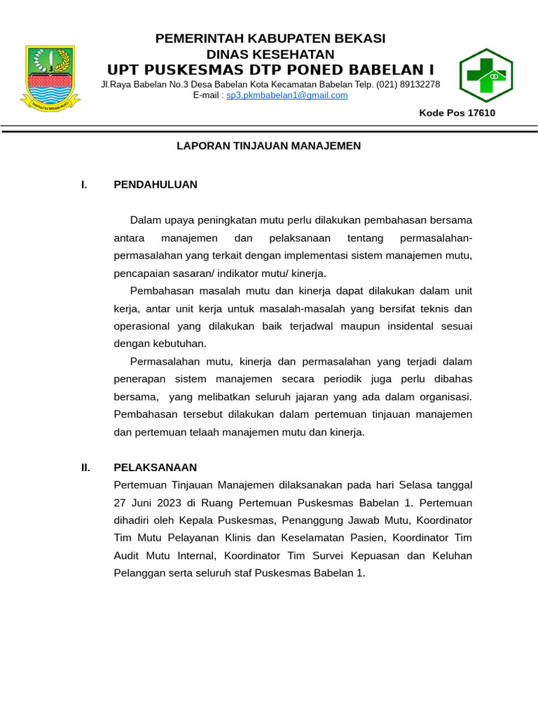 Laporan Tinjauan Manajemen | PDF