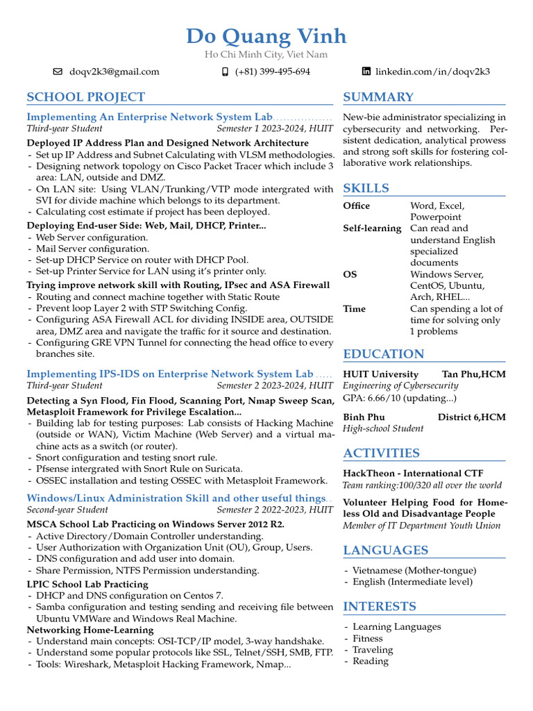 Do Quang Vinh CV | PDF