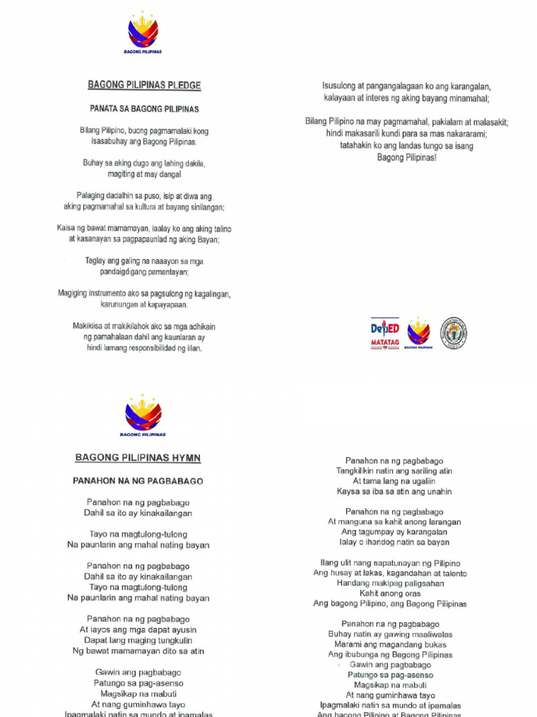 Bagong Pilipinas Pledge-Hymn-Lyrics | PDF