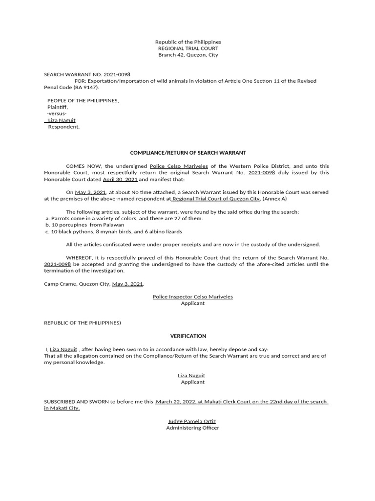 Return of Search Warrant. | PDF