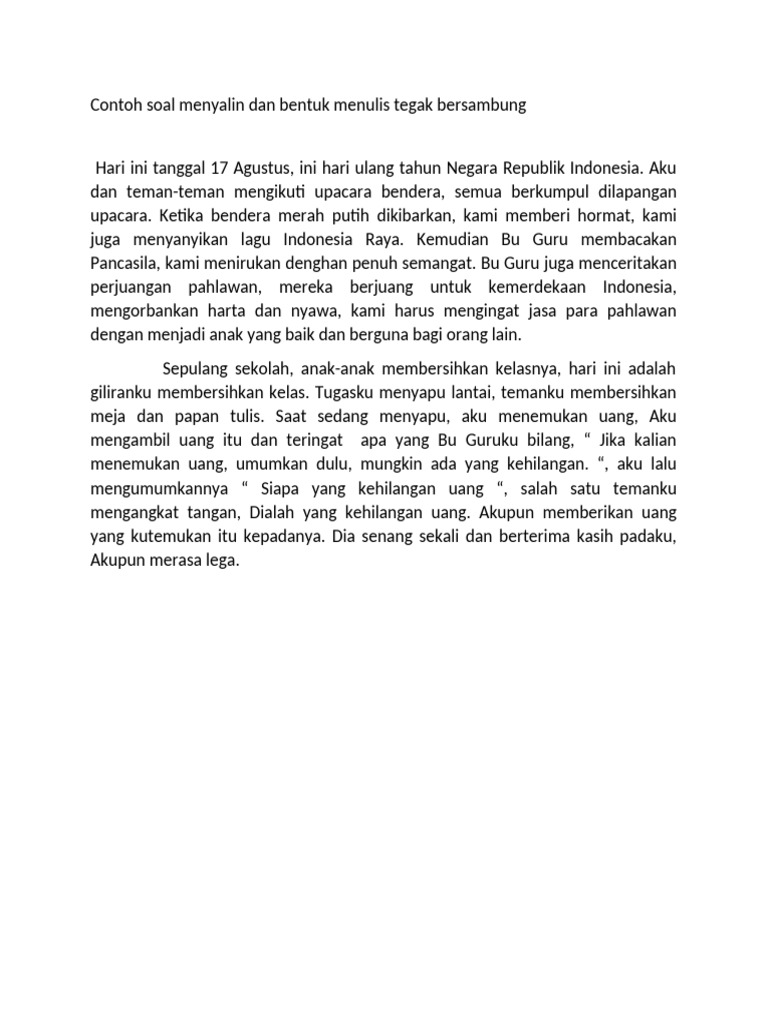 Contoh Soal Menyalin Dan Bentuk Menulis Tegak Bersambung | PDF