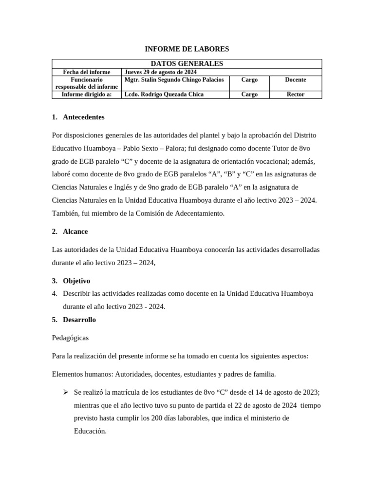 Informe de Labores | PDF