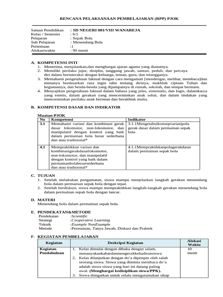 RPP Kumer Kelas 6 | PDF