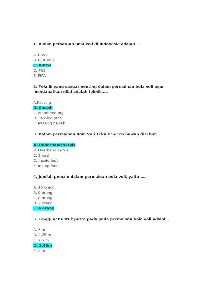 Soal Dan Kunci Jawaban Pjok Kelas Xi Semester 1 | PDF