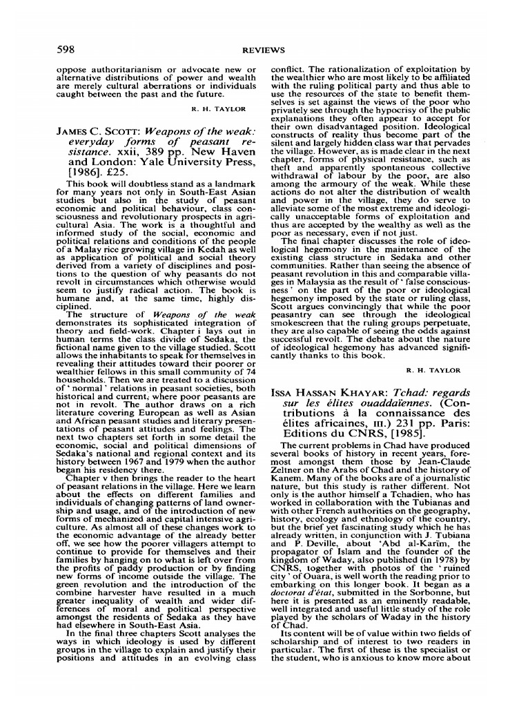 Weapons of The Weak: Everyday Forms of Peasant Re-Sistance, Xxii, 389 Pp. New Haven | PDF