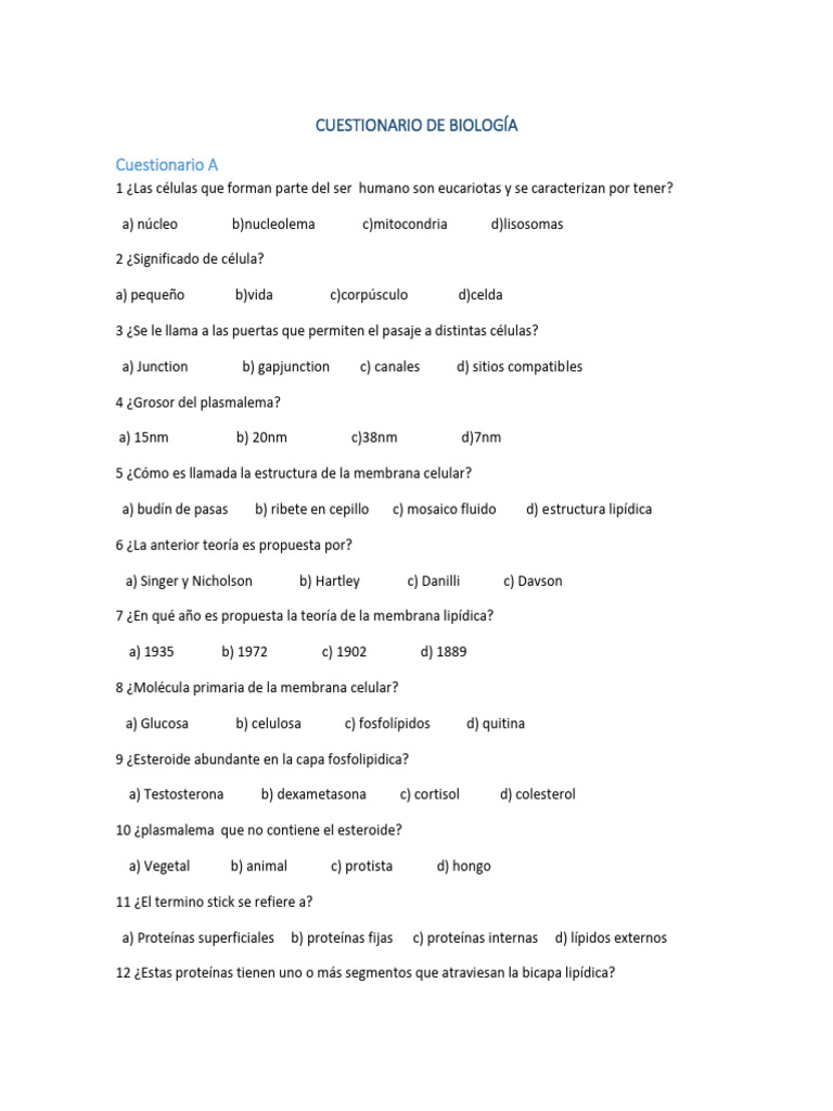 Cuestionario de Biología | PDF
