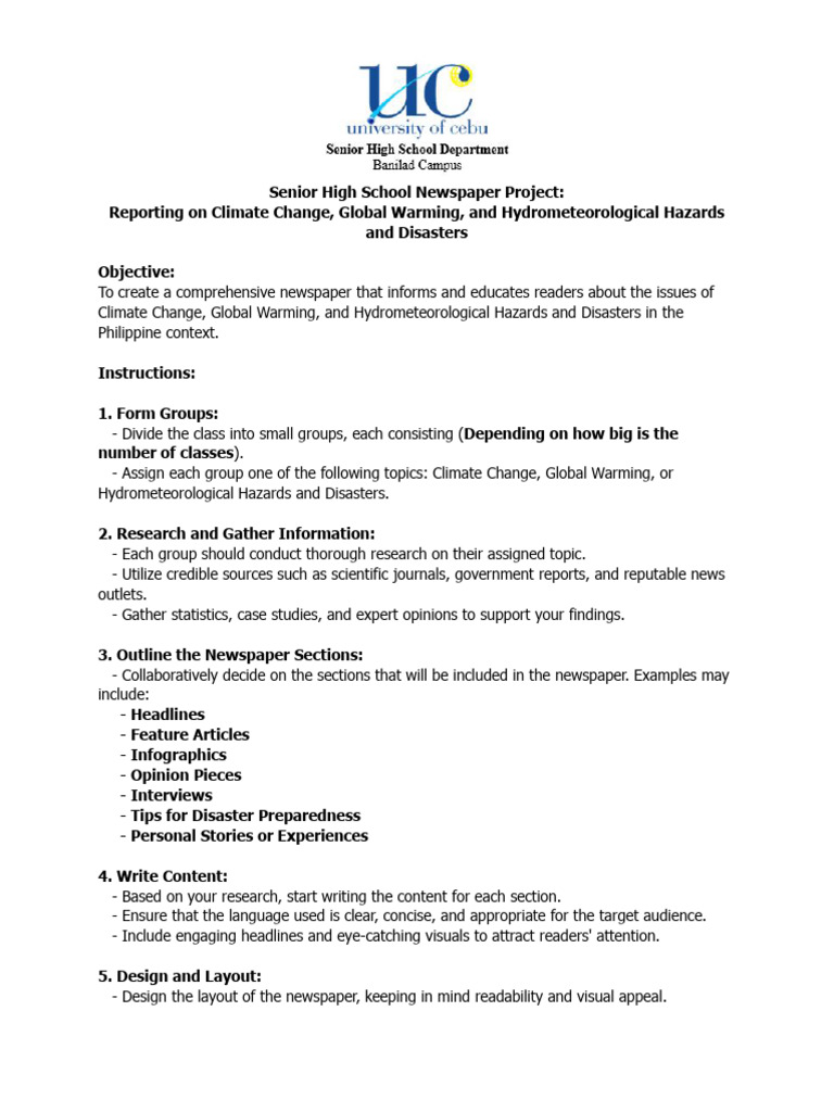 Senior High School Newspaper Project | PDF