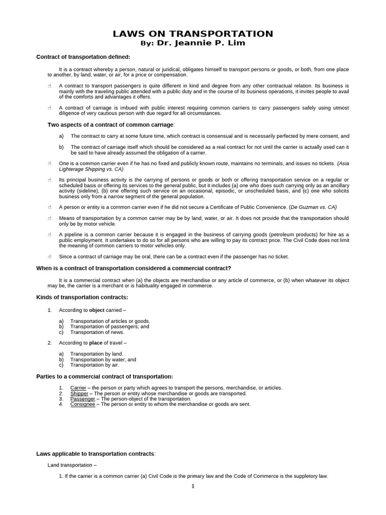 Laws On Transportation | PDF