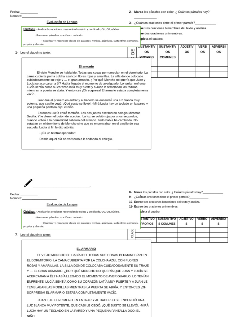 evaluacion de lengua | PDF