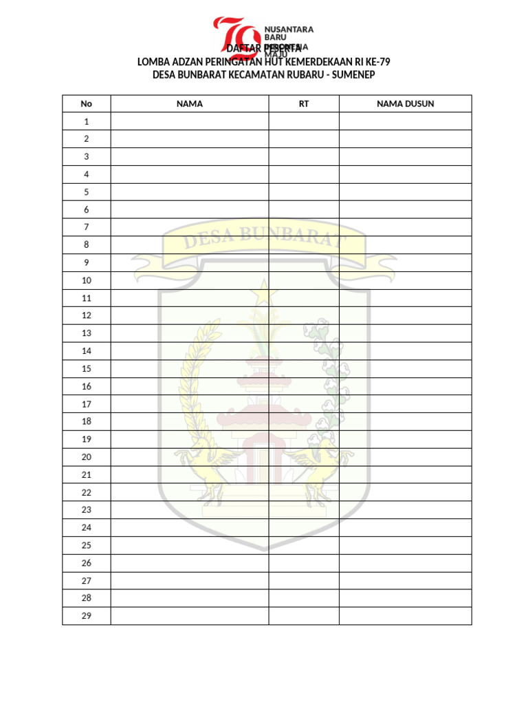 Daftar Peserta Lomba Adzan HUT RI 79 | PDF