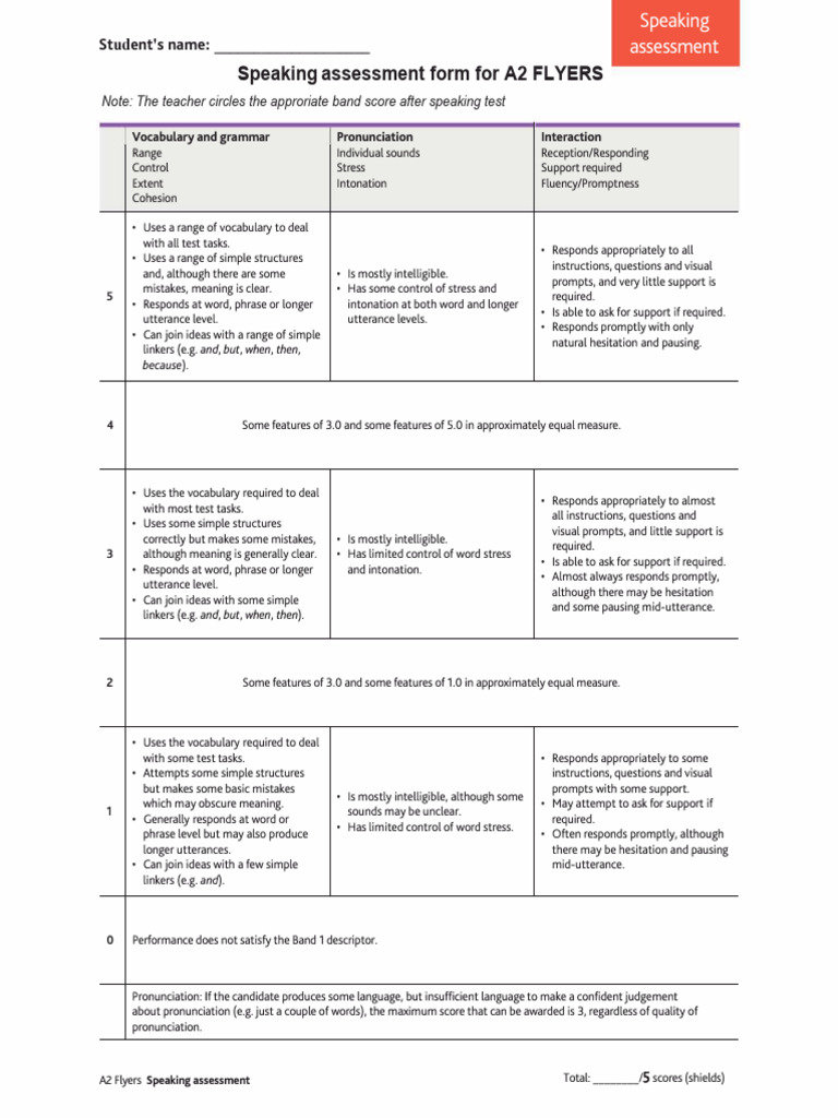 Speaking Asssessment Form - Flyers | PDF