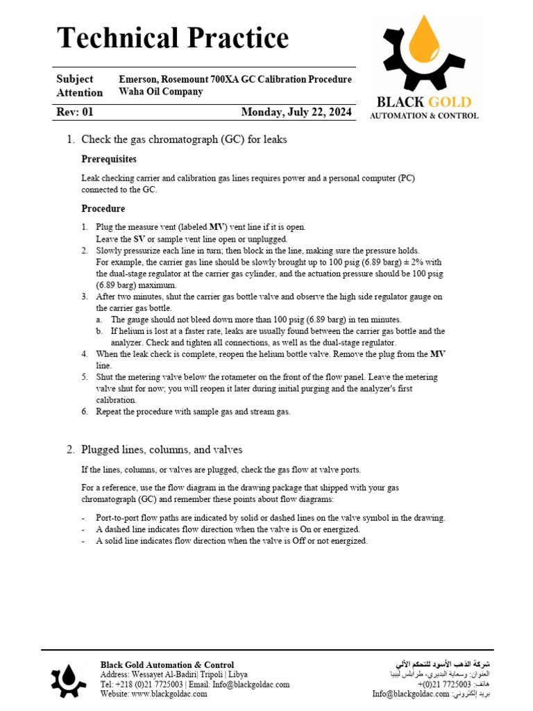 TP - Emerson, Rosemount 700XA GC Calibration Procedure | PDF