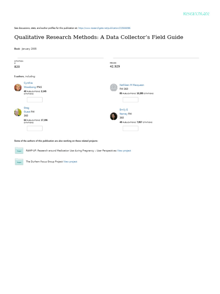 Qualitative Research Methods: A Data Collector's Field Guide | PDF