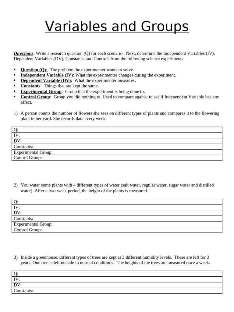 Identifying Variables and Groups Practice | PDF