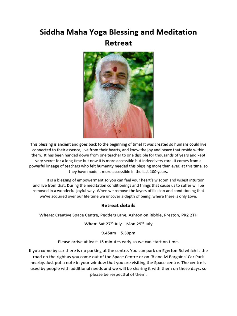 Siddha Maha Yoga Blessing and Meditation Retreat | PDF